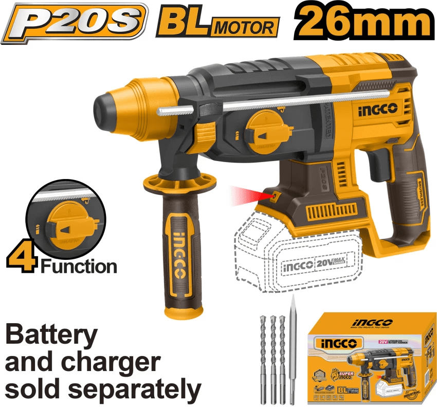 INGCO Lithium-Ion Cordless Rotary Hammer CRHLI20228 (20V)