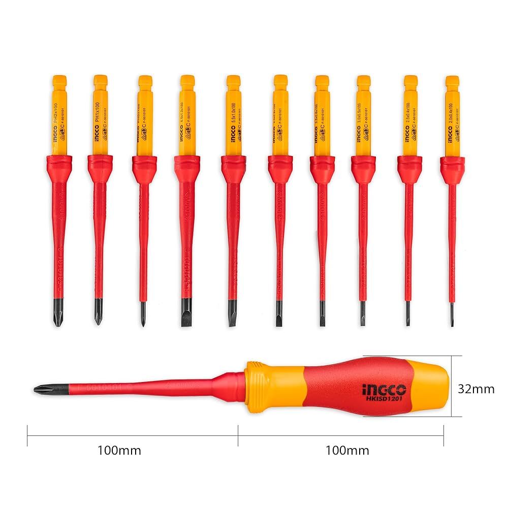 INGCO 12 Pcs Interchangeable Insulated Screwdriver Set HKISD1201